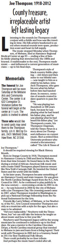 It’s time to honor legendary musician Joe Thompson who linked past and ...